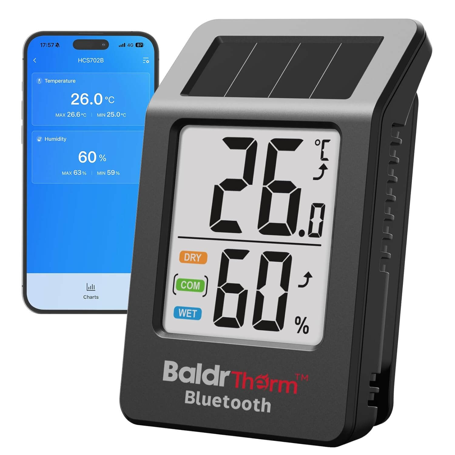 BaldrTherm Solar Bluetooth Temp & Humidity Monitor – 1-Pack Black – BALDR
